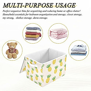 Kigai Cute Pineapple Storage Baskets for Shelves Foldable Closet Basket Storage Bins with Lid for Clothes Home Office Toys Organizers