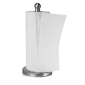 Stainless Steel Kitchen Paper Towel Holder Dispenser - Weighted Base - Sturdy, Durable, Rust-Proof - Single Easy One-Handed Tear - Fits Standard or Jumbo-Sized Rolls