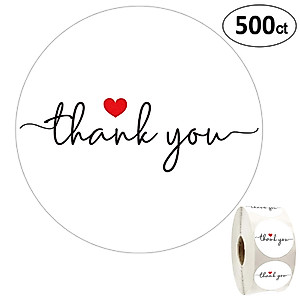 Thank You Stickers, 1.4 inches Circle Labels, 500 Modern Thank You Label Stickers with Red Heart, Wedding Thank You Stickers, Perfect for Bridal Showers, Small Business Boutique Bags.