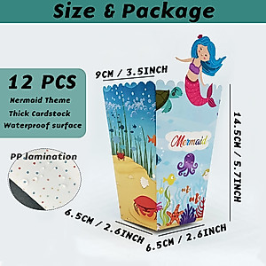 Sumerk 12Pcs Mermaid Popcorn Boxes Candy Snacks Containers for Movie Night, Carnival, Theater Paper Popcorn Bags for Children's Baby Girls Birthday Party Decorations