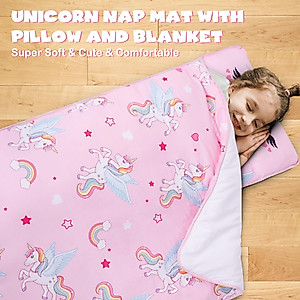 Unicorn Nap Mats for Preschool Daycare Toddler Nap Mat for Girls Daughter Kids Nap Mat with Pillow and Blanket - Christmas Birthday Gifts for Kids Granddaughter Kindergarten Travel Napping,50"x20"