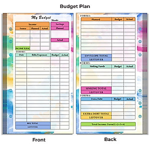 A6 Budget Planner Refill, Prefdo 82 Sheets Weekly Planner Monthly Calendar Inserts 6-Hole Budget Planner for A6 Budget Binder Cover, Binder Money Organizer for Cash, Saving (Set 2)