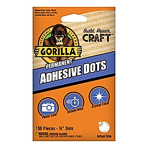 Gorilla Permanent Adhesive Dots, Double-Sided, 150 Pieces, 0.5" Diameter, Clear, (Pack of 1)