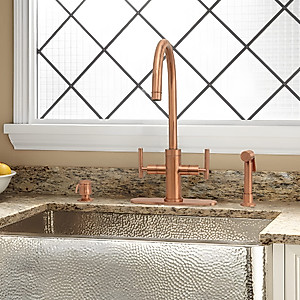 Two-Handle Widespread Kitchen Faucet with Side Sprayer (Copper)