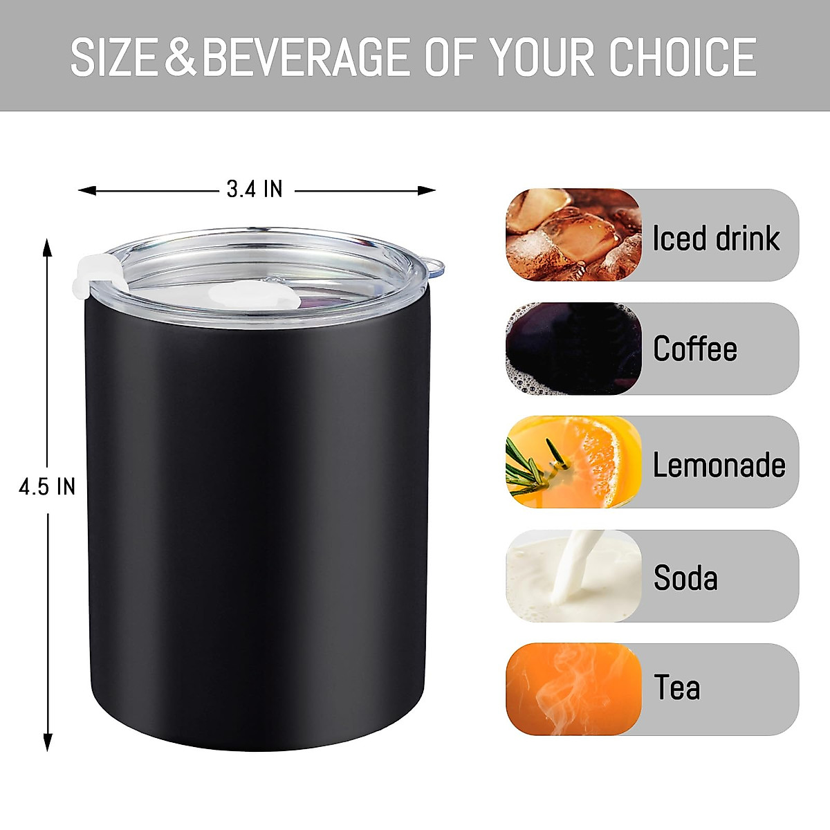 Puraville 12 oz Insulated Tumbler with Lid and Straw, Stainless Steel Double Walled Coffee Cup with Lid, Vacuum Reusable Leak Proof Travel Coffee Mug for Multiple Occasions, Black