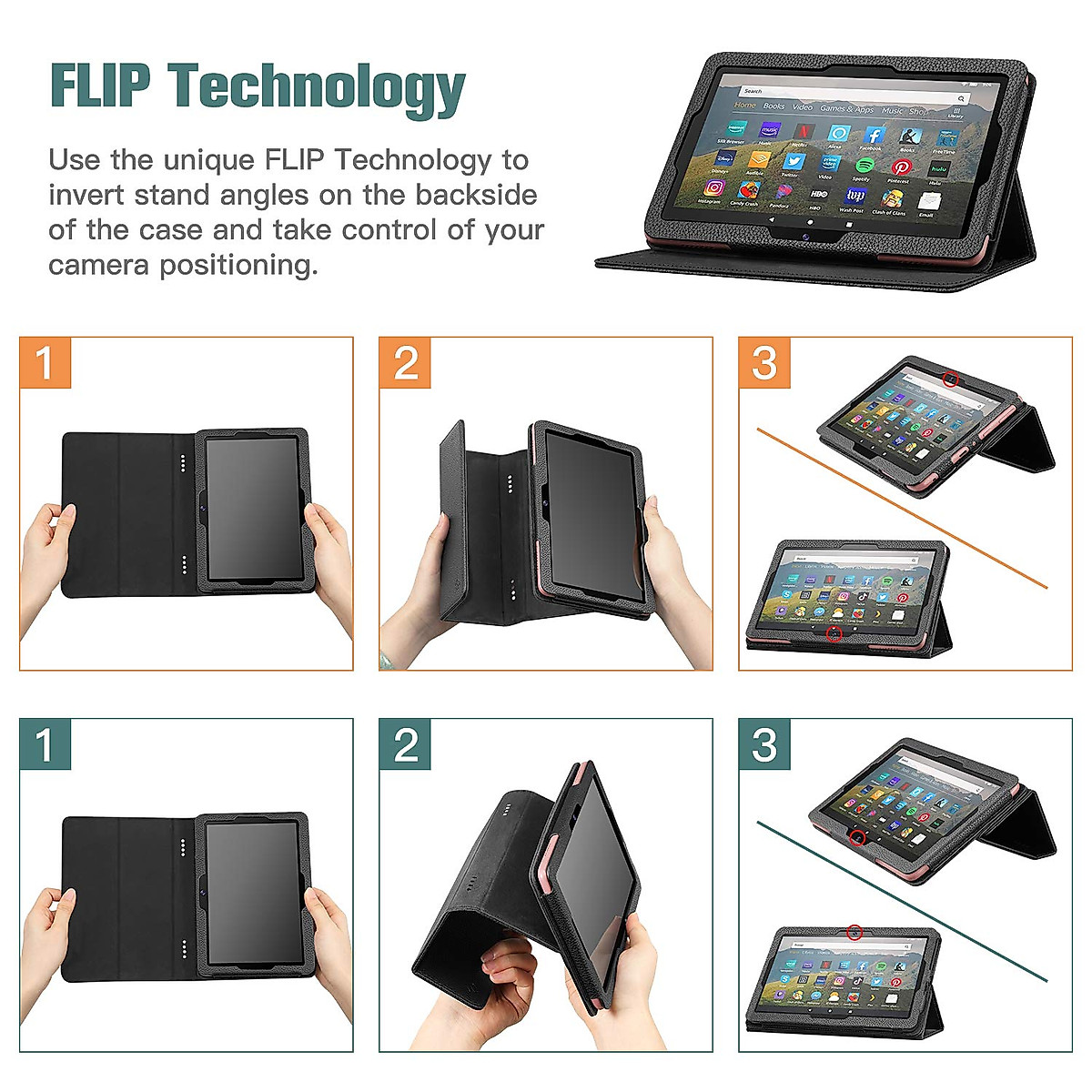 Fintie Case for All-New Amazon Fire HD 8 and Fire HD 8 Plus Tablet (10th Generation, 2020 Release) - [Flex Stand] Premium Vegan Leather Multi-Angle Folio Cover with Auto Sleep Wake, Shades of Blue