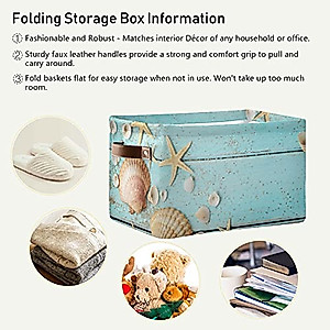 Canvas Storage Basket Beach Board Seashell Starfish Storage Bins Collapsible Organizer with Handles for Cupboards Shelves Nursery Wardrobe Clothes Toys Laundry Children Room