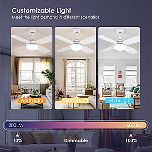 Asyko 42" Ceiling Fans with Lights, White Modern Ceiling Fan with Remote and APP Control, 6 Speed and Memory Function, Low Profile Ceiling Fan Light for Bedroom, Living Room, Dinning Room…