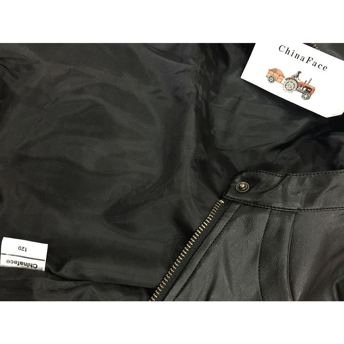 Chinaface Boy's Trendy Stand-Collar PU Leather Spring Moto Jacket Black, 7/8T