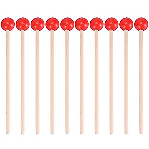 12pcs drum sticks Rubber Mallet Percussion Sticks with Wood Handle Round Head Mallet Music Accessories for Children wooden hammer Kids kids mallets (Red)