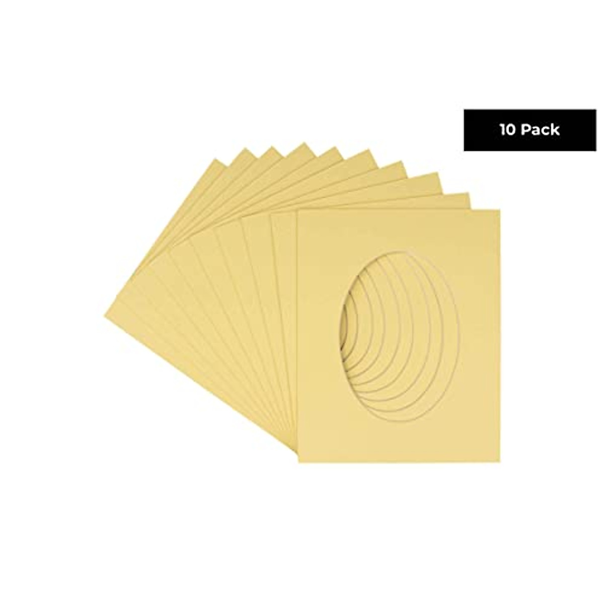 CountryArtHouse Soft Yellow Acid Free 16x24 Oval Picture Frame Mat with White Core Bevel Cut for 11x22 Pictures - Fits 16x24 Frame - Pack of 10 Matboards