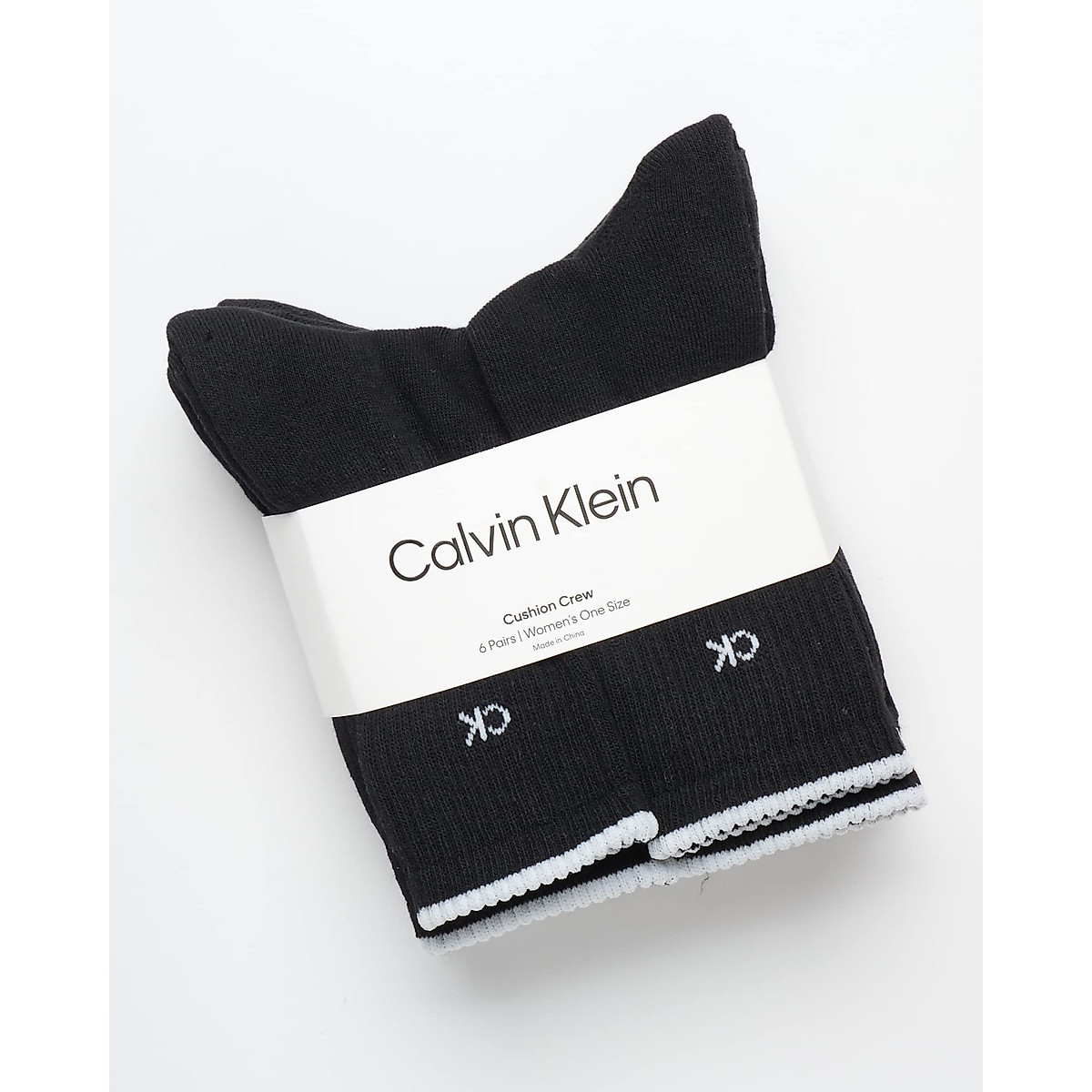 Calvin Klein Women's Socks - Cushion Athletic Crew Socks (6 Pack), Size 4-10, Pure Black