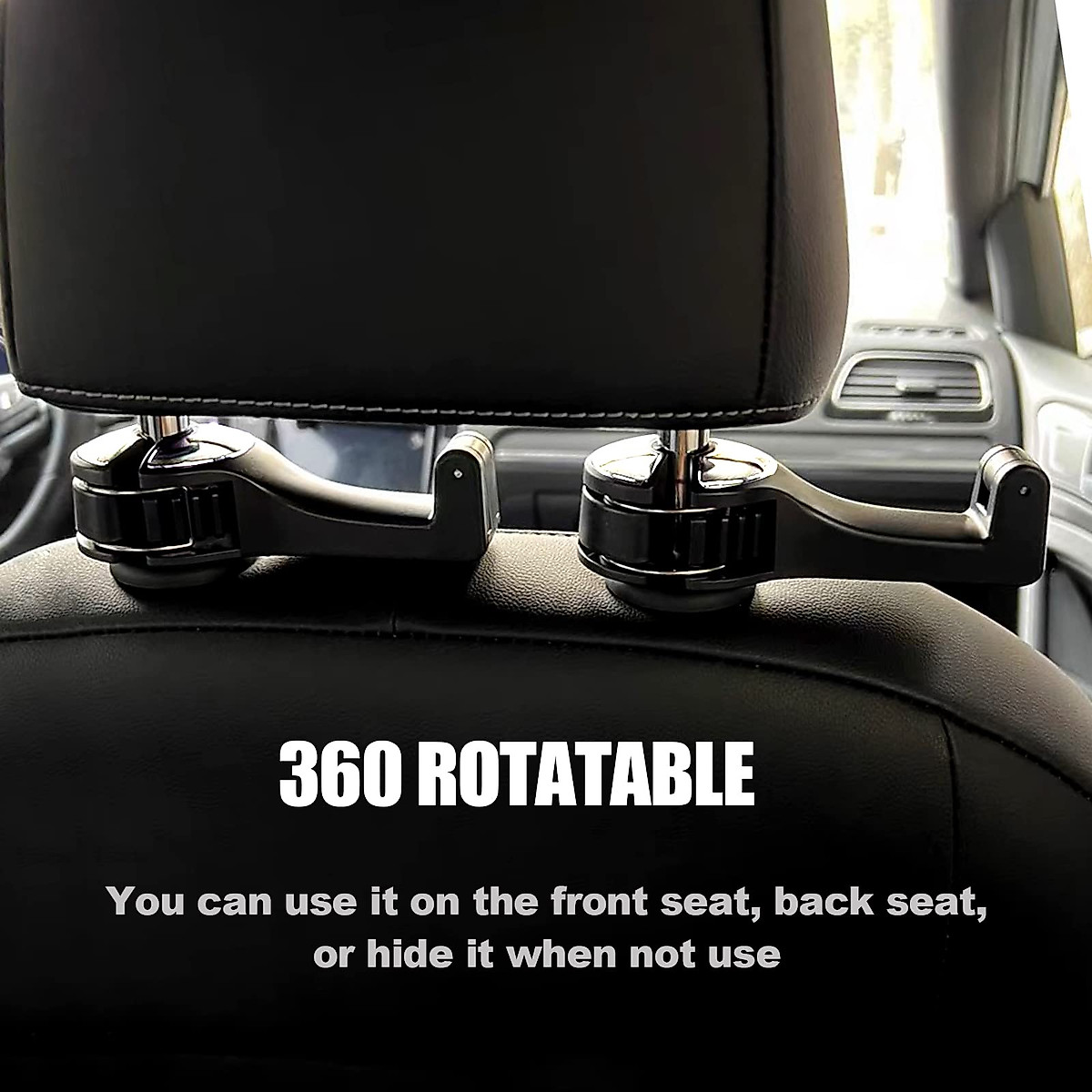 2pcs Car Headrest Hidden Hook 2 in 3 Car Seat Hooks, Universal Car Headrest Storage Organizer Hanger Hook, General Purpose - Car Storage Box, Falling Resistance-Silver