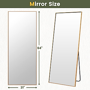 NeuType Full Length Mirror, 64"x21" Floor Mirror, Gold Aluminum Alloy Frame, Tempered Glass Full Body Mirror, Standing Mirror Wall-Mounted for Living Room Bedroom Hallway Dressing