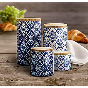 American Atelier Pirouette 4 Piece Canister Set,17 x 4.25 x 8 inches, Blue/White