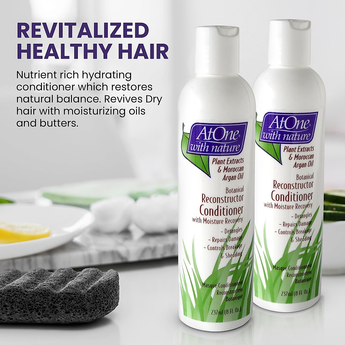 AtOne with Nature Reconstructor Conditioner - Restore and Strengthen Hair with Rosemary Extracts, Shea Butter, and Argan Oil - 8 Fl. Oz