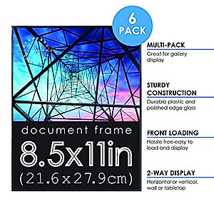 Standard Goods Home Décor 8.5x11 inch front loading document frame, 6-pack of Black for wall or table, horizontal or vertical display