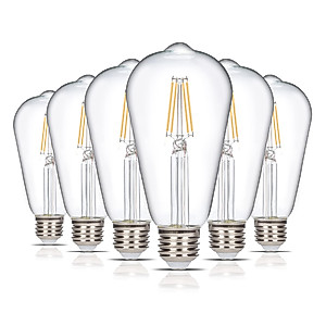 Simba Lighting LED Edison Vintage Filament ST21 (ST64) Light Bulbs (6 Pack) 6W Dimmable 60W Equivalent Clear Glass Decorative Antique Retro, Standard Medium E26 Base, Warm White 2700K