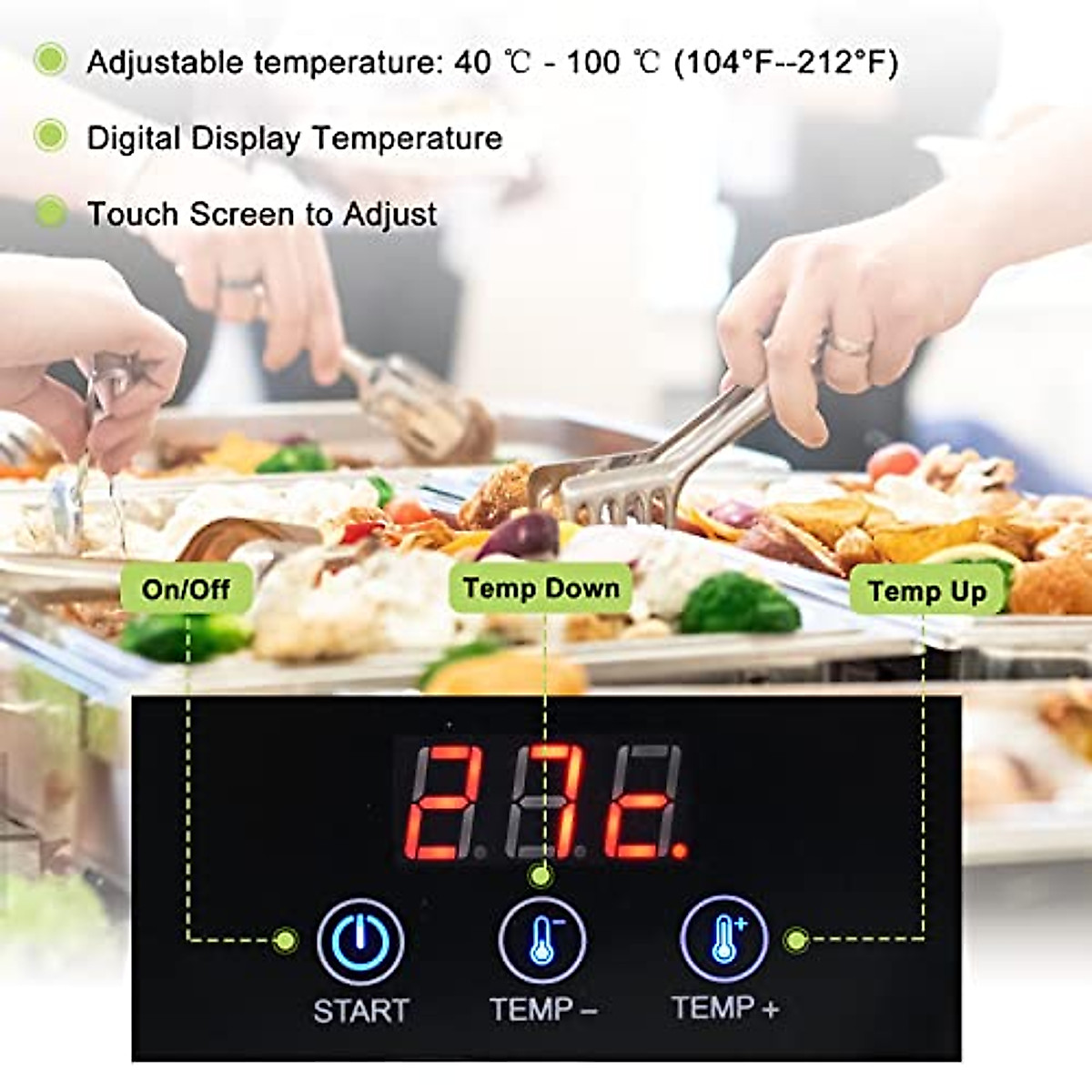Electric Roll Top Chef Chafing Dish Buffet Set 2 Pans Buffet Servers and Warmers Digital Display Temperature Warming Tray Stainless Steel Food Warmer for Parties Commercial Food Steam Table