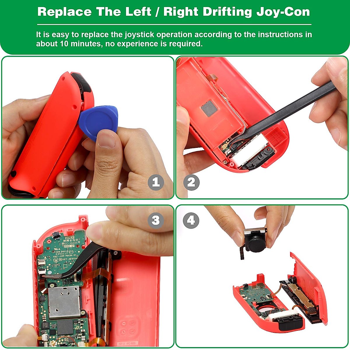 [Upgraded Version] Joycon Joystick Replacement, 3D Joystick Analog Thumb Stick for Nintendo Switch Joycon Repair Kit Include Full Repair Tool Kit, 2 Alloy Lock Buckles, 2 Jon Con Joystick Replacement