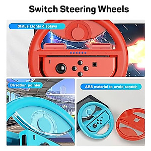 momen Switch Steering Wheel for Joycon Controller, Switch Racing Wheel Gaming Accessory Driving Grip for Mario Kart 8 Deluxe 2 Pack Wheels (Red&Blue)