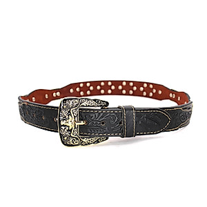 West Star Texas Mens Women Western Cowboy Thick Leather Belt Longhorn Horse Rooster Cowboy Prayer Sheriff Star Emblem 111E Rooster BK Floral L