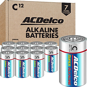 ACDelco 12-Count C Batteries, Maximum Power Super Alkaline Battery, 7- Year Shelf Life, Recloseable Packaging