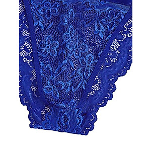 SweatyRocks Women's Sexy Floral Lace Scalloped Trim Self Tie Panty Mesh Lingerie Set Dark Blue Small