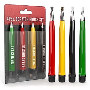 Fiberglass Pen Scratch Brush Set - Jewelry Cleaning Brush with Steel, Brass, Nylon, Fiberglass Tips for Corrosion Remover and Rust, Jewelry, Electrical Circuit Boards and Auto Body Work