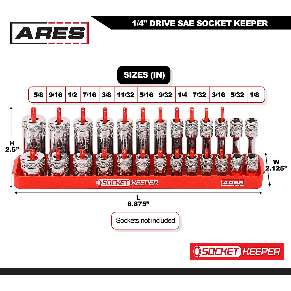 ARES 60178 – 8-Piece Metric & SAE Socket Keeper/Organizer Tray Set – Black & Green Socket Holders - Store 176 Standard & Deep Sockets - Socket Posts Feature High Visibility Markings