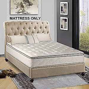 Medium Mattress 10-Inch Medium Plush Pillowtop Innerspring Mattress, Queen, Biege