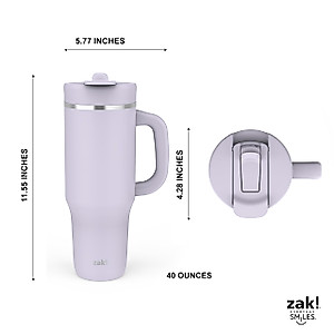 Zak Designs Harmony 2-in-1 Coffee Tumbler for Travel or At Home, 40oz Recycled Stainless Steel is Leak-Proof When Closed and Vacuum Insulated with Handle (Smoky Lilac Purple)