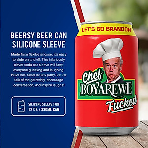 Beersy Silicone Sleeve Beer Can Cover - Insulated Can Sleeve - Novelty Disguise for Outdoor Events, Golf, Parties, Concerts,Tailgating - Hide a Beer To Look Like Soda, Fits 12 oz Cans (Chef BoyAreWe)