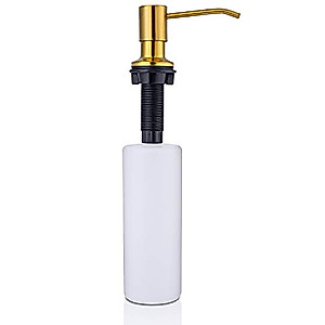 SAMODRA Soap Dispenser for Kitchen Sink, Premium Stainless Steel Pump Head 17 OZ Bottle 3.15 Inch Threaded Tube for Granite Thick Deck Installs (Brushed Brass)