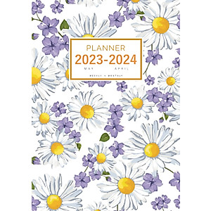 Planner 2023-2024: A5 Small Weekly and Monthly Organizer from May 2023 to April 2024 | Sweet Chamomile Flower Design White