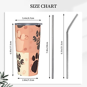 Cute Cat Paw print 20 oz Stainless Steel Tumbler With Lid And Straw Insulated Coffee Cup Portable Travel Mug For Cold And Hot Drinks