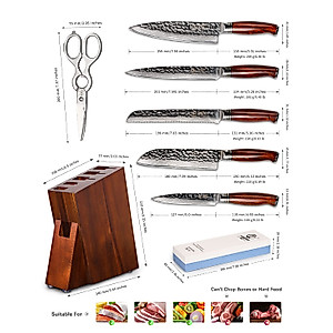 YARENH Kitchen Knife Set, 8 Piece Professional Damascus Chef Knives, Sharp High Carbon Stainless Steel Blade, 73 Layers, Full Tang, Dalbergia Wood Handle, Walnut Wooden Block and Sharpener Stone