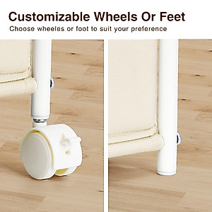 DIMJ Clothes Drawer 4 Tier - Fabric Closet Drawer System Easy Pull, Portable Closet Drawers for Clothes with Wheels, Small Closet Organizer & Replacement Drawers for Bedrooms, Office, Nursery, Beige