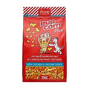 Pup Corn Plus - Puffed Dog Treats with Prebiotics and Probiotics - Chicken & Cheddar Cheese (24.5oz) - Made in USA