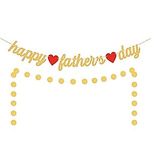Aozer Happy Fathers Day Banner Gold Glitter Father's Day Banner Rustic Fathers Day Party Decorations