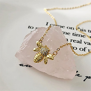 Bee Gold Coin Honeycomb Pendant Choker Necklace for Women Teen Girls S925 Sterling Silver Dainty Crystal CZ Diamond Queen Bee Bumble Bee Hive BFF Necklace Long Chain Cute Animal Charm Jewelry Gift