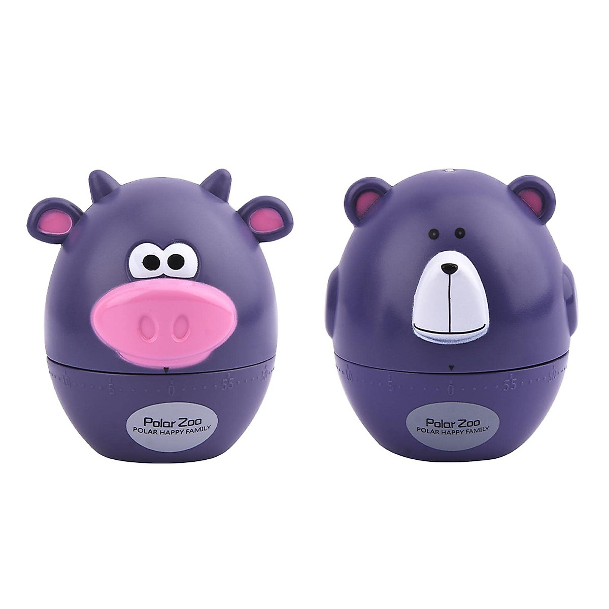 2 Pack Kitchen Timer with Cute Cartoon, Mechanical Animal Timer For Kids, 60 Minute Wind up Timer for Cooking, Sports, Reading(Bull and Bear)