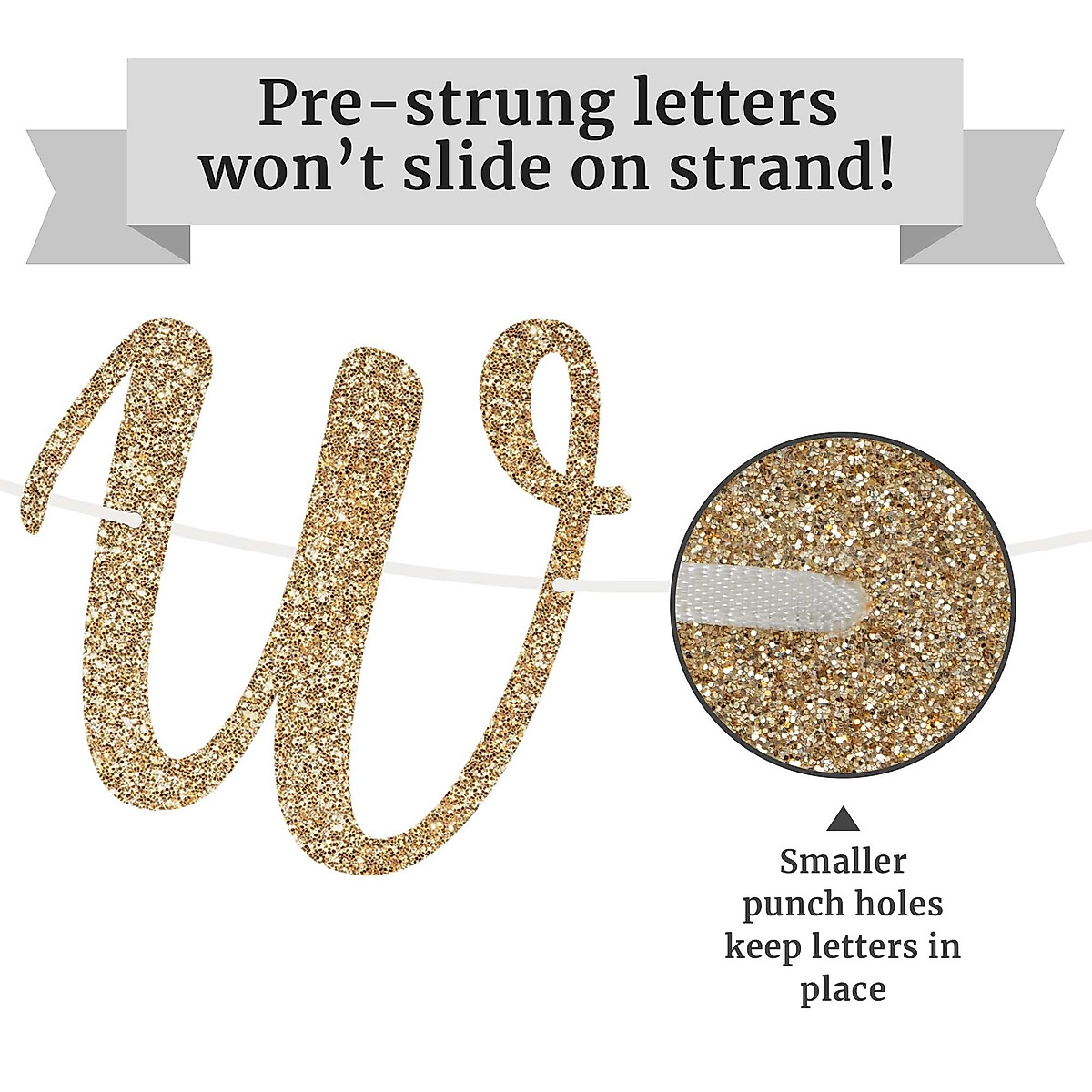 Pre-strung Welcome Home Banner - No DIY - Gold Glitter Script Welcome Home Banner - Pre-strung on 6 ft Strand - Housewarming, Homecoming, & Military Return Party Decorations. Did We Mention No DIY