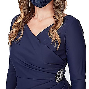 Alex Evenings Women's Slimming Short Sheath 3/4 Sleeve Dress with Surplus Neckline, Navy, 8