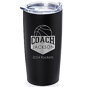 Lifetime Creations Personalized Basketball Coach Tumbler: Custom Basketball Coach Gift, Coaches Coffee Travel Mug from Team, Insulated Engraved Stainless Steel 20 Ounce Cup (Matte Black)