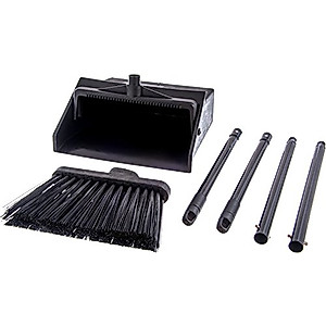 Carlisle FoodService Products Duo-Pan Upright Dust Pan and Broom Broom Set with Clip for Floor Cleaning, Restaurants, Office, And Janitorial Use, Plastic, 36 Inches, Black