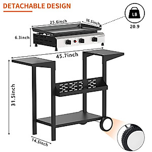 SKOK 3 Burner Gas Griddle- 23.3 Inch Outdoor Propane Griddle-30000 BTU Propane Fuelled, Portable Flat Top Gas Grill Camping Griddle Station with Side Shelves for Kitchen, BBQ, Camping Tailgating