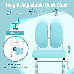 Costzon Kids Desk Chair, Height Adjustable Student Study Task Chair with Double Back Support, Rotatable Footrests, Mesh Ergonomic Office Chair, Kids Computer Chair for Boys Girls Bedroom School, Blue