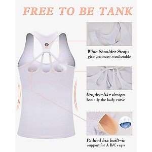 RUNNING GIRL Tank Top for Women, Workout Ribbed White Sports Bra Racerback Long Tank Tops Loose Fit Plus Size(BX2356 White, CN:L,US:M)