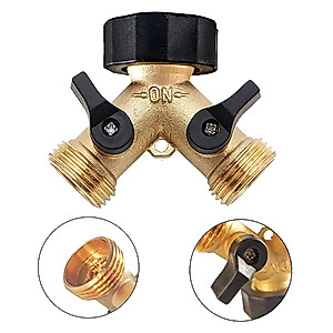 Brass Garden Hose Splitter 2 way Heavy Duty, Brass Hose Y Splitter 2 Valves, Y conneector with 2 Extra Rubber Washers